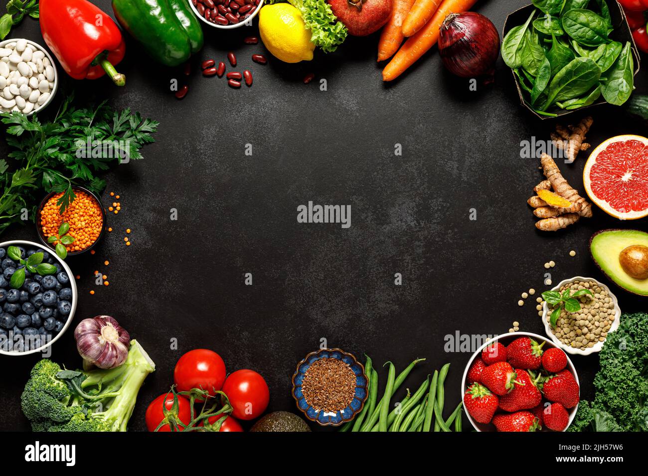 Healthy food. Healthy eating background. Fruit, vegetable, berry ...