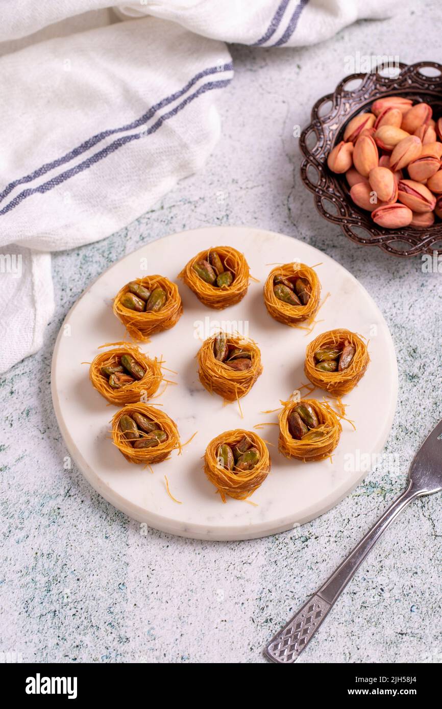 Bulbul Kadayif with Pistachio. Kadayif baklava with pistachio filling ...