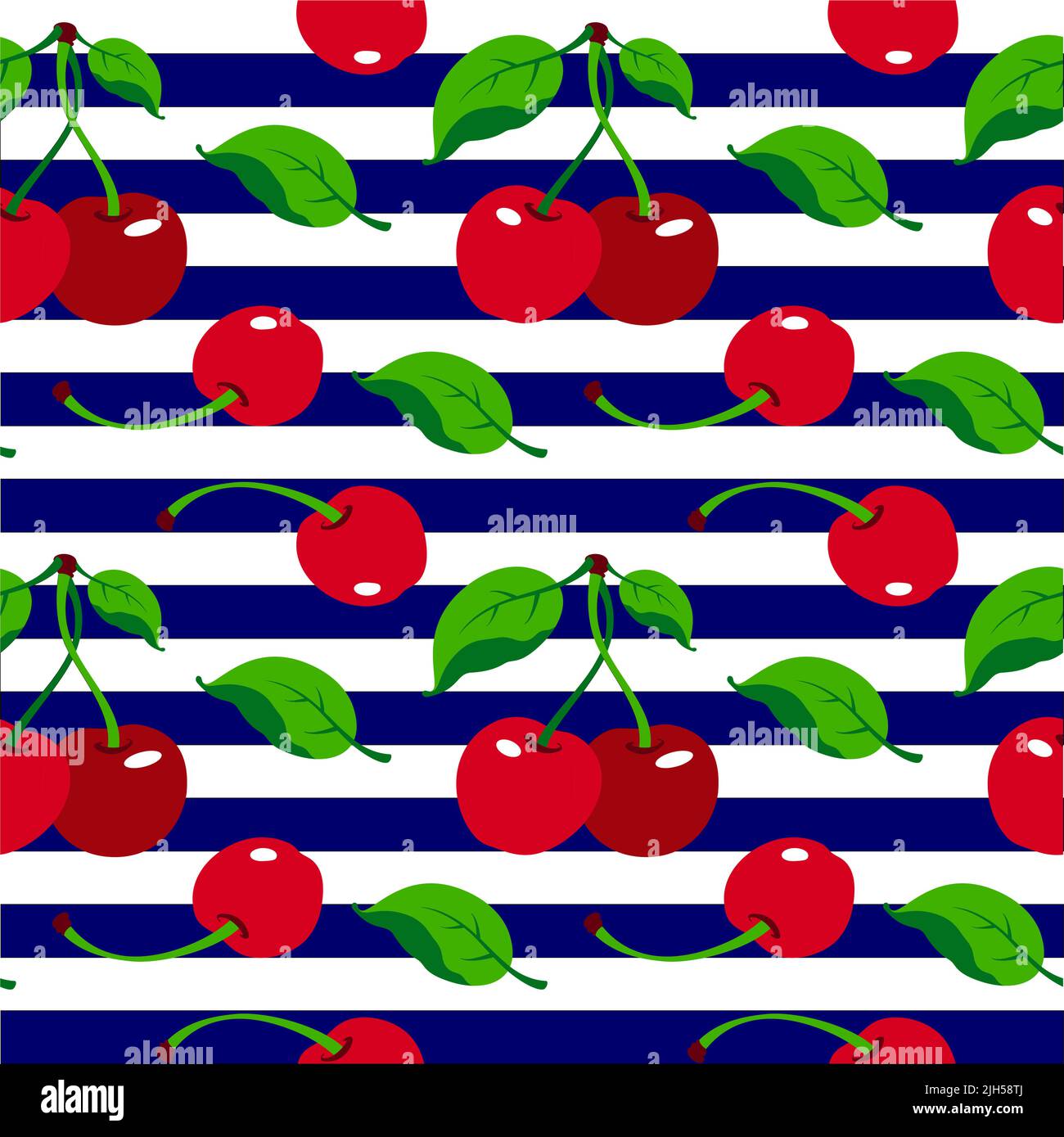 Cherry pattern on white and blue background, wrapping paper, seamless ...