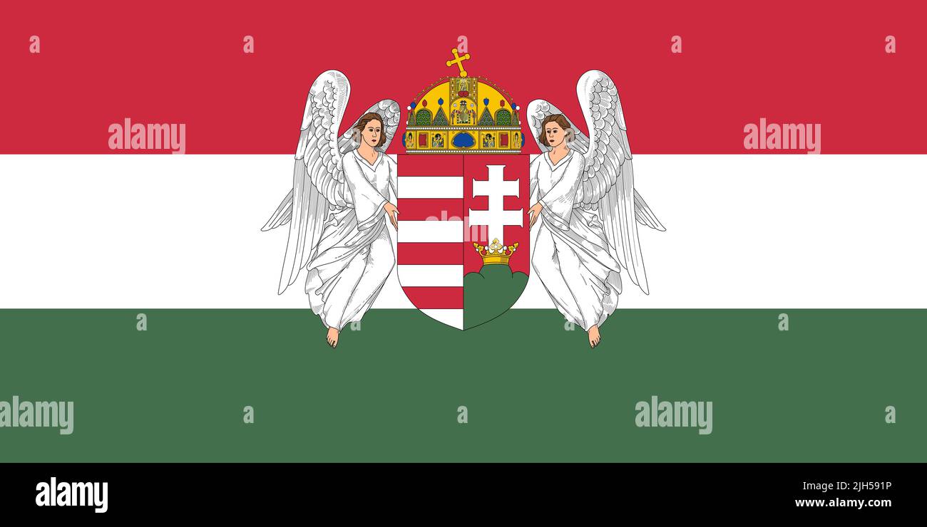 Top view of flag Hungary 1915 1918 Austria. Austrian travel and patriot ...