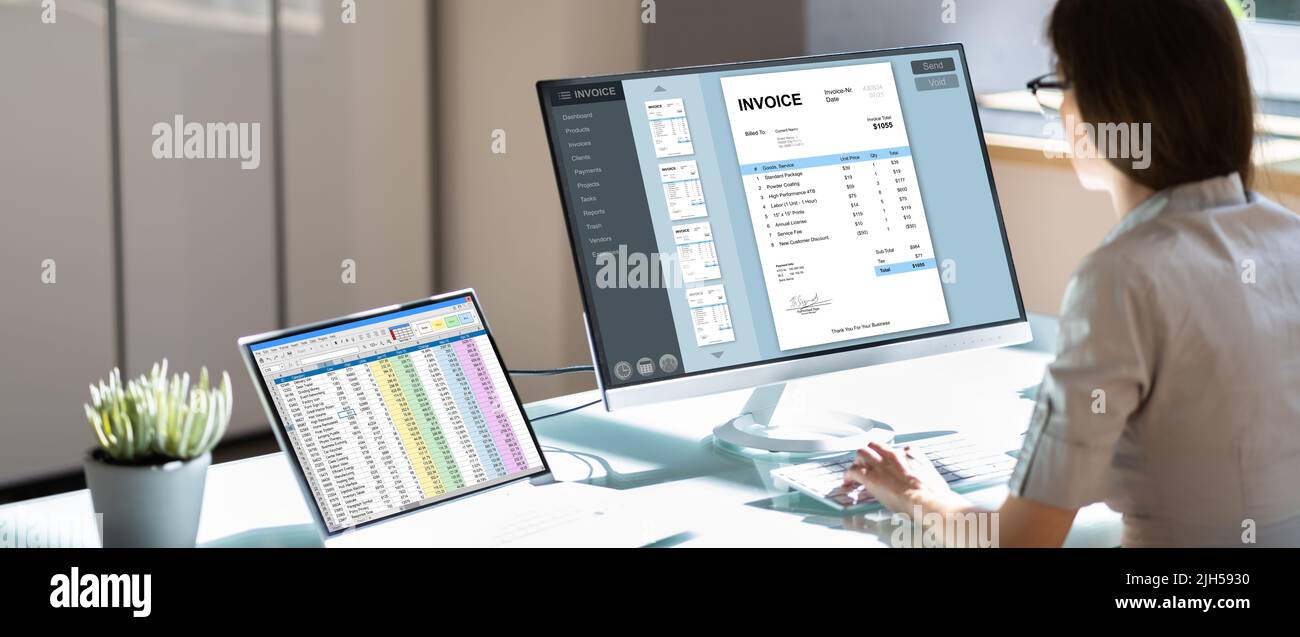 Digital Electronic Bill And Accountant E Invoice On Desktop Computer ...