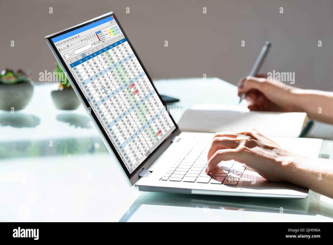 Analyst Employee Working With Spreadsheet On Computer Screen Stock ...