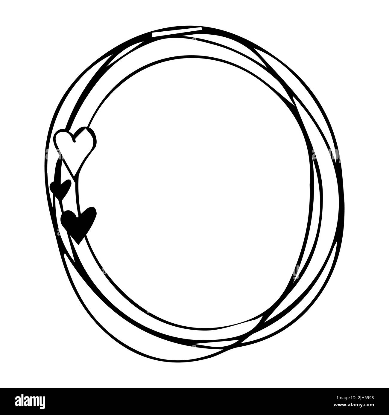 Elegant oval floral frame, border silhouette in hand drawn doodle style ...