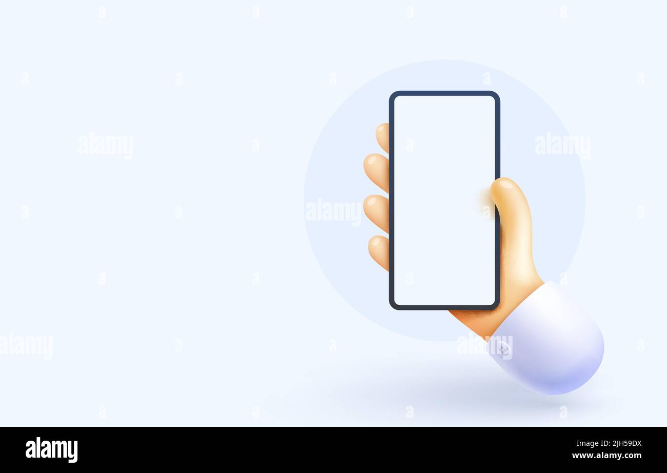 smartphone in hand, pressing the touchscreen, web banner. Vector ...