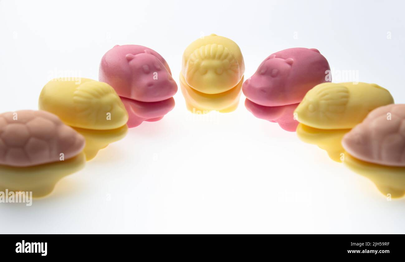 Various edible animals made from chewing marmalade with the addition of ...