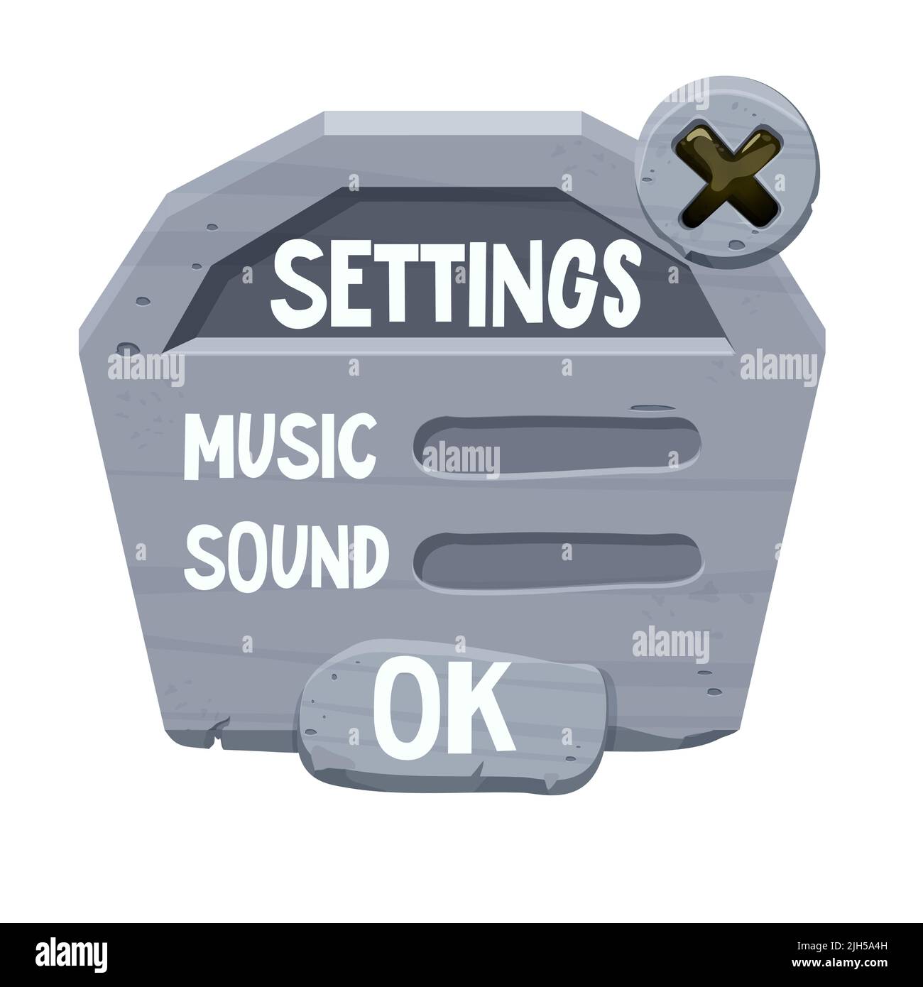 Stone game menu template textured comic in cartoon style isolated on ...