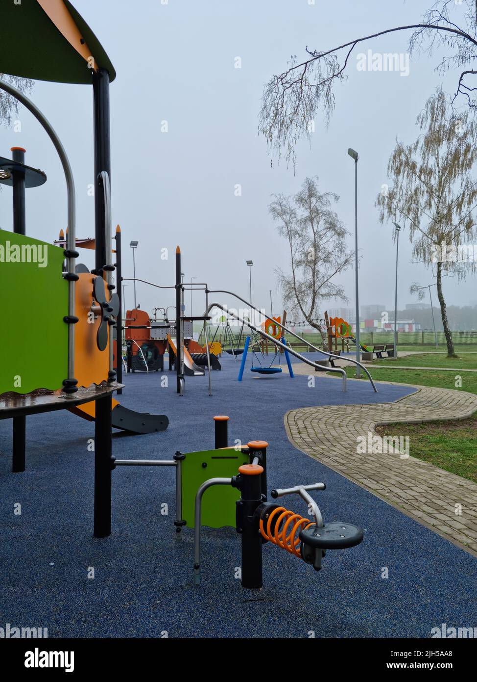 Kinder playground with modern infrastructure. Public playground with ...