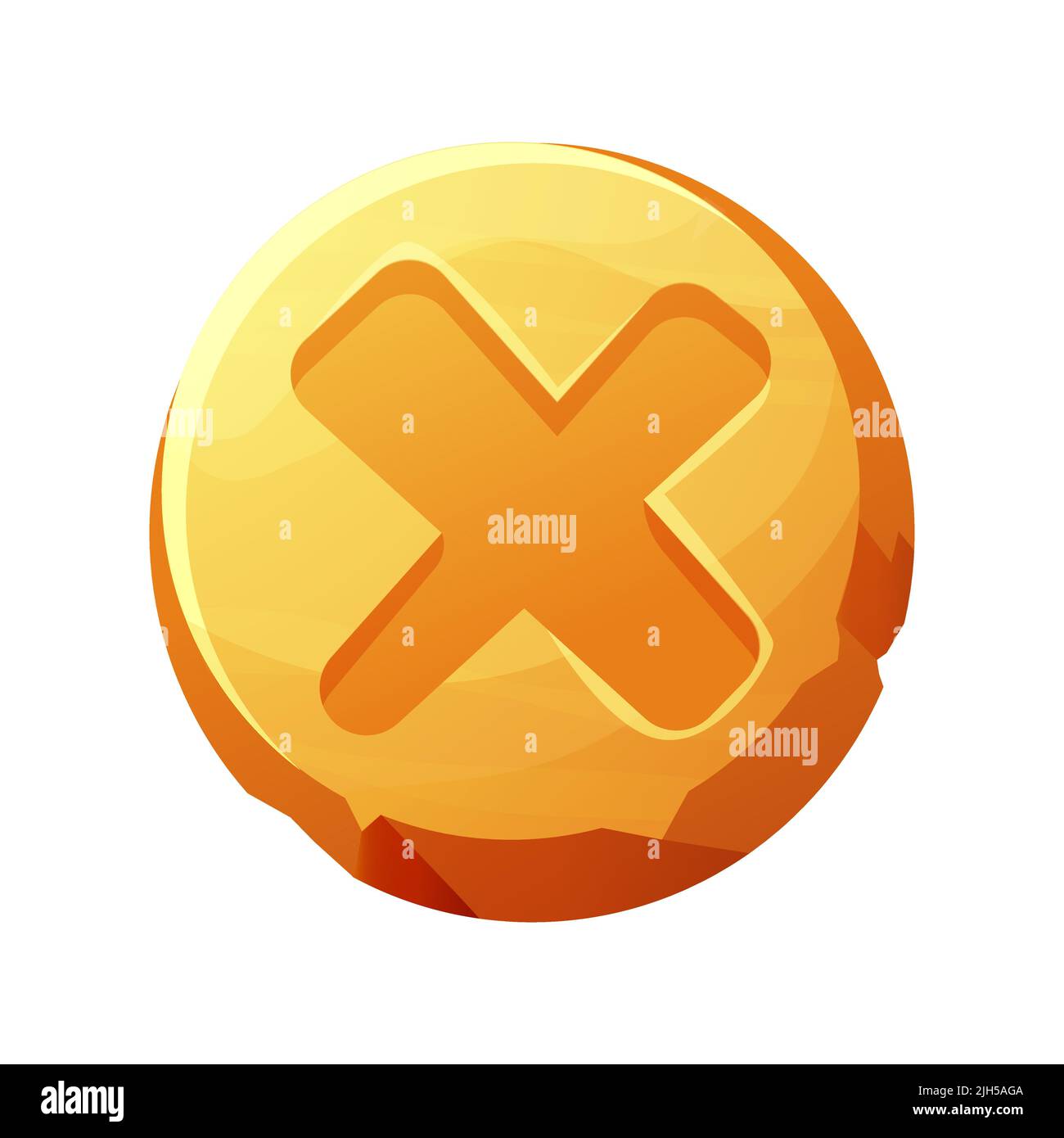 Golden close button game interface, menu element, cross shape in comic ...