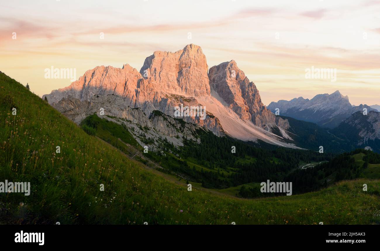 Stunning panoramic view of Monte Pelmo during a beautiful sunset. Monte ...
