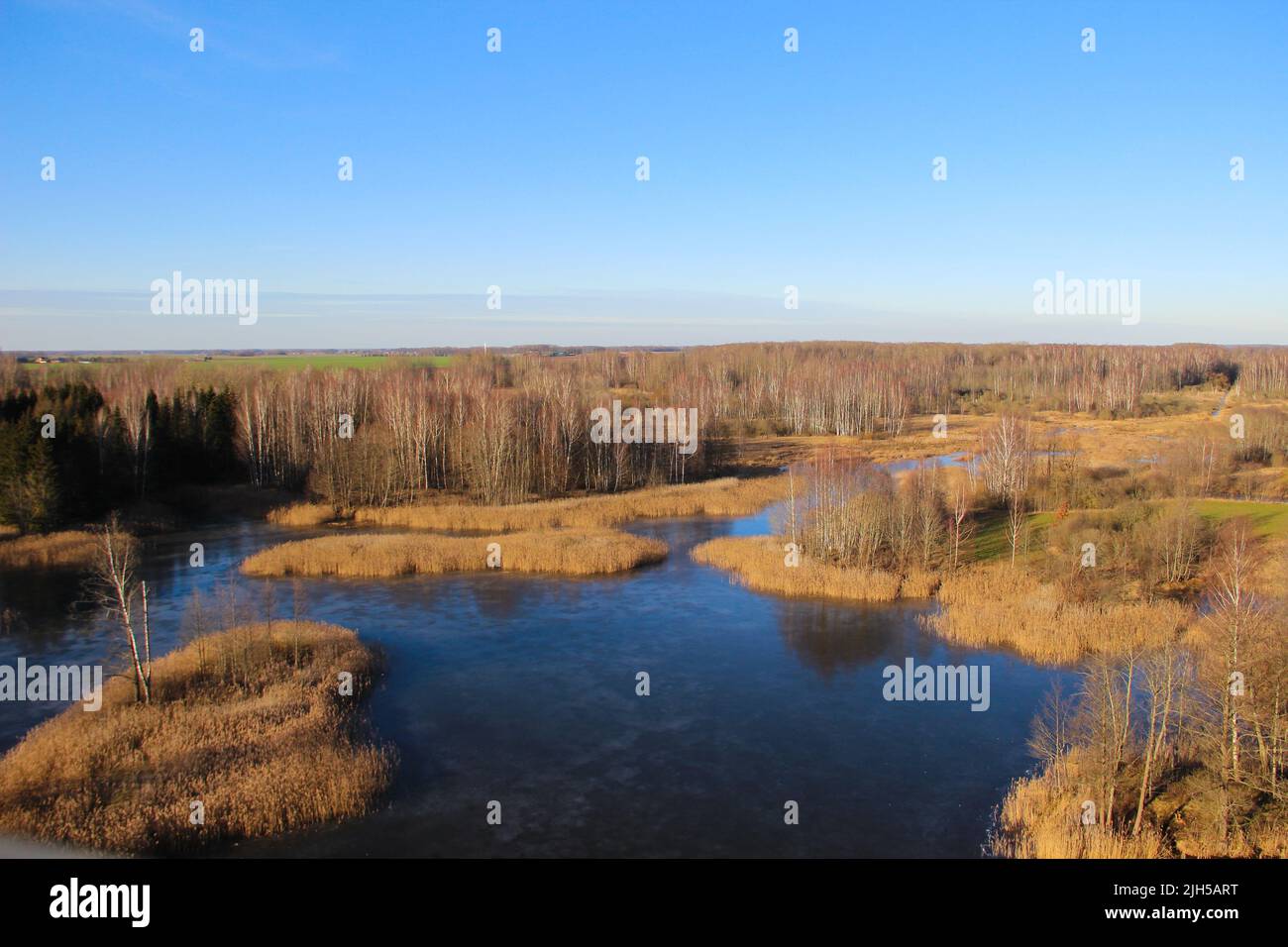 The National park with karst lakes and flooded old grass meadow in ...