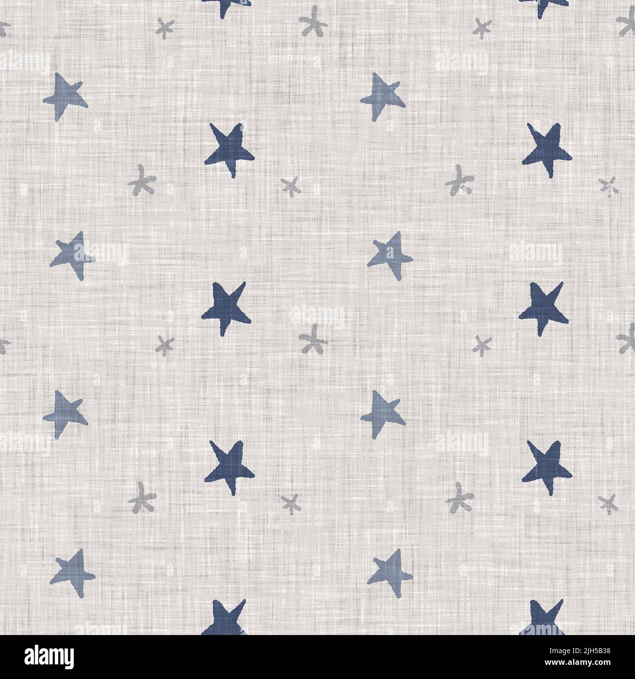 French blue star motif seamless pattern. Tonal country cottage style ...