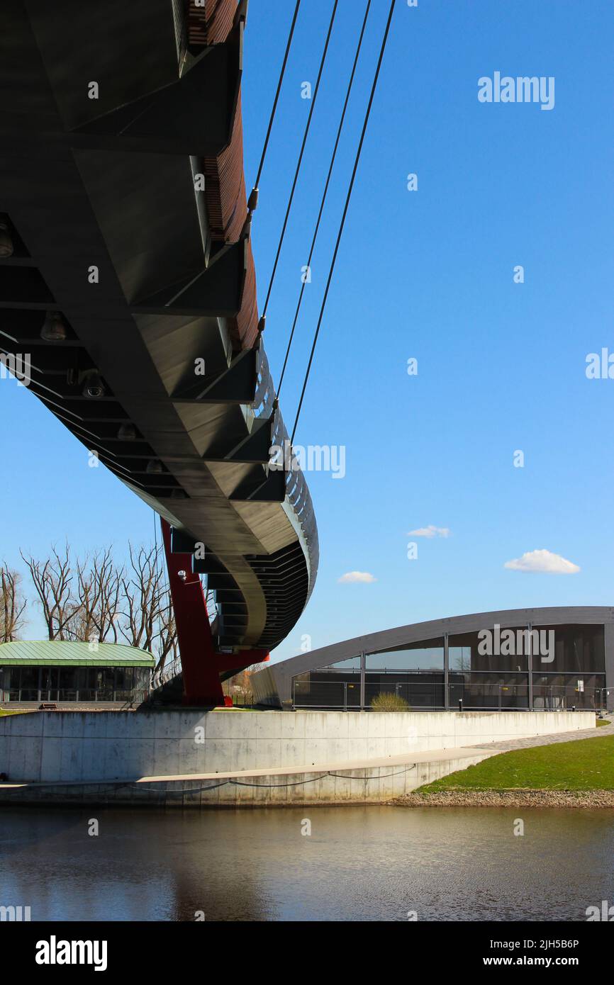 Suspension bridge from below. Bridge construction elements Stock Photo ...
