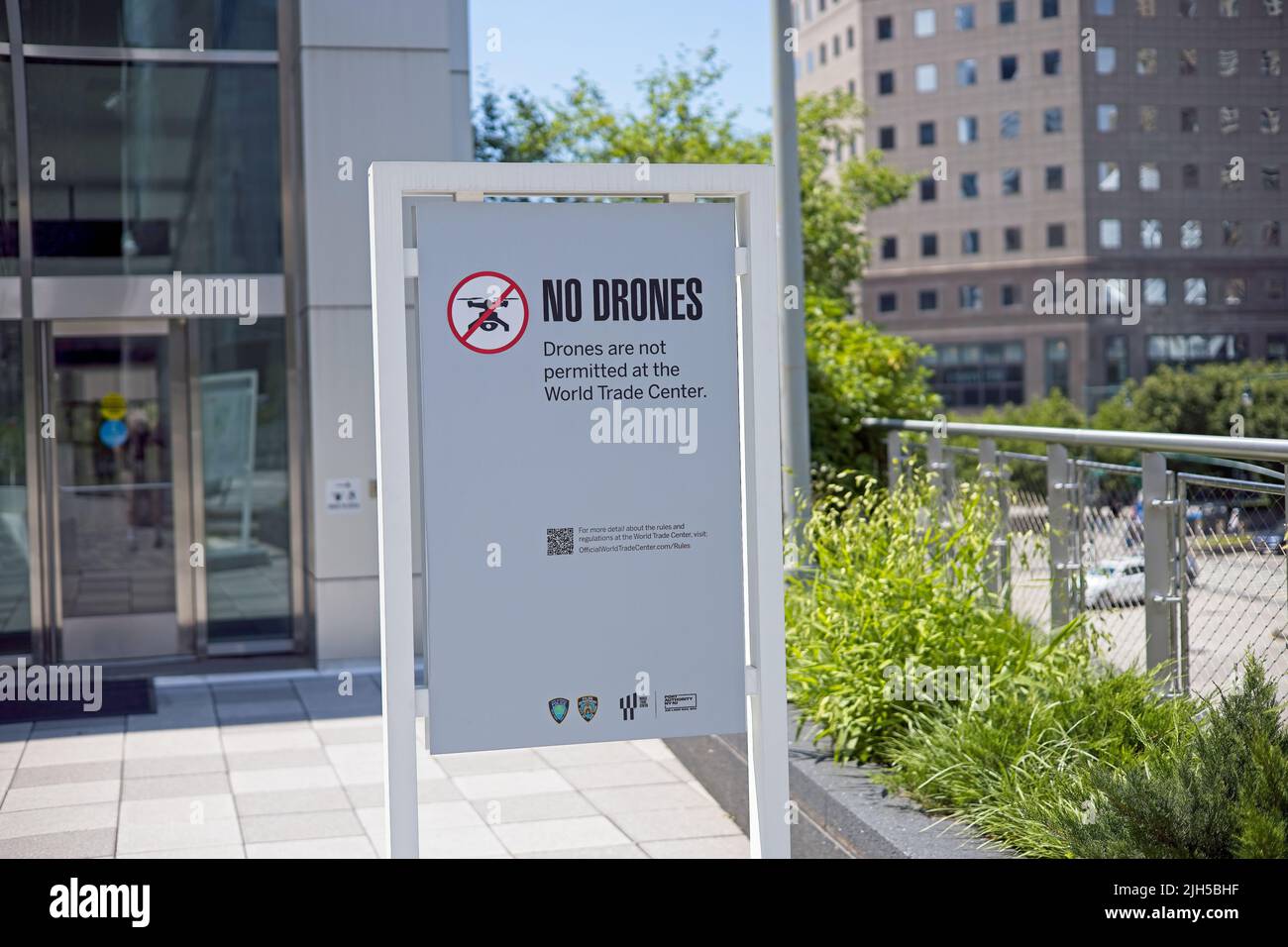 New York, NY, USA - July 16, 2022: A sign in the World Trade Center ...