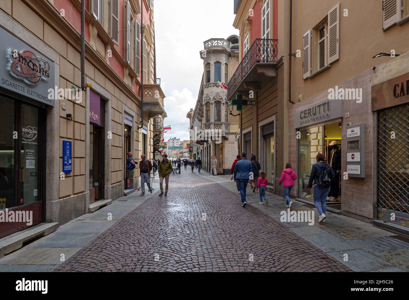 Street view in Alba old town, is a small ancient city in Piedmont ...