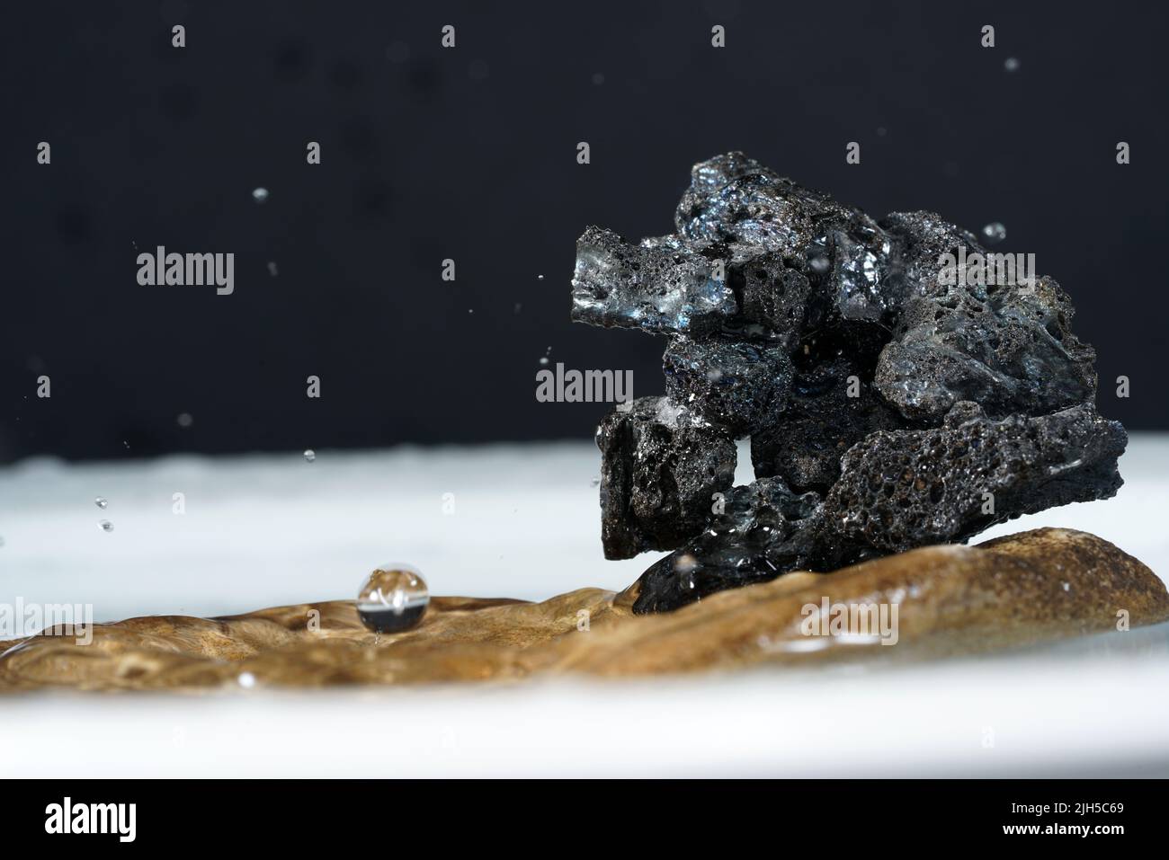 Frozen lava in the studio in front of black background photographed in ...