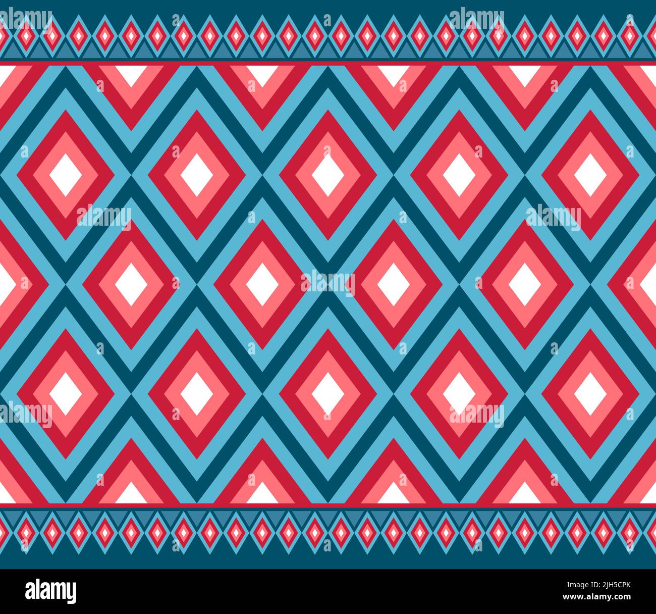 Red Blue Symmetry Rhomboid Geometric Ethnic Seamless Pattern Design on ...