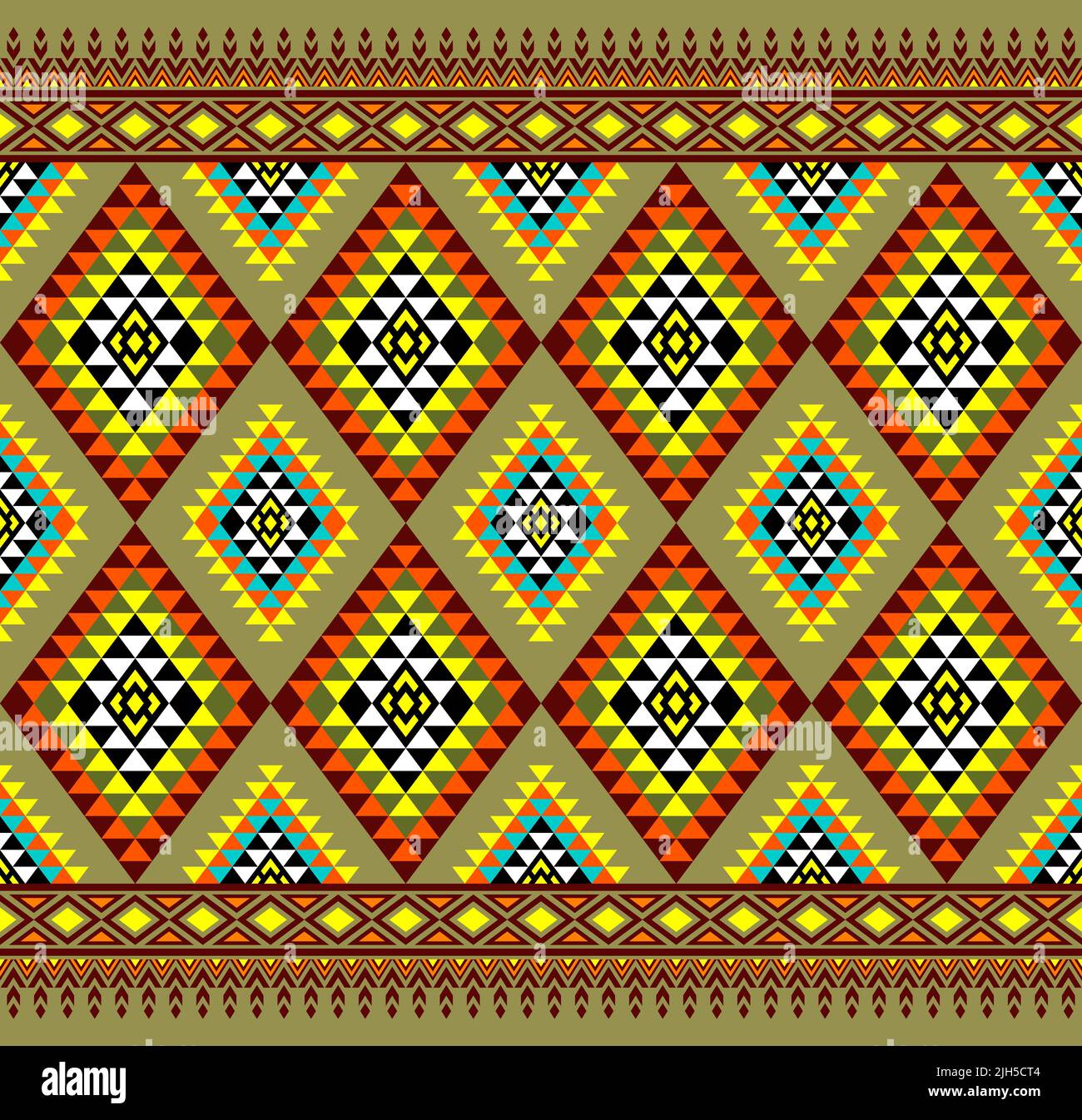 Yellow Green Symmetry Geometric Triangle Ethnic Seamless Pattern Design ...