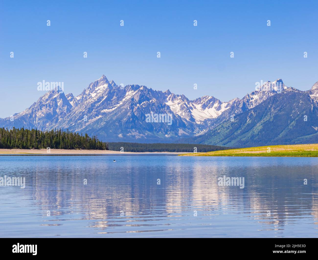 Sunny view of the Teton mountain range of Grand Teton National Park at ...