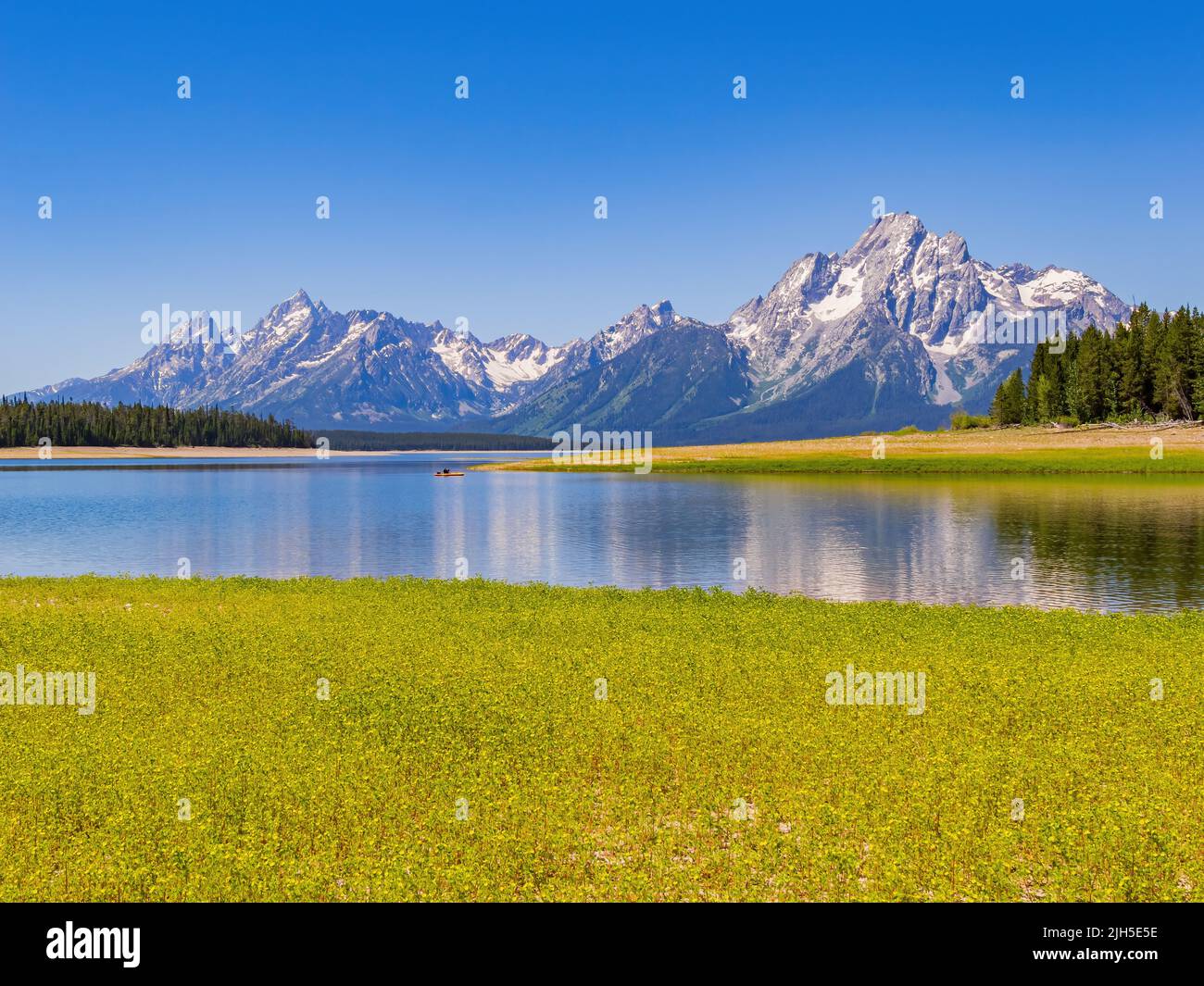 Sunny view of the Teton mountain range of Grand Teton National Park at ...