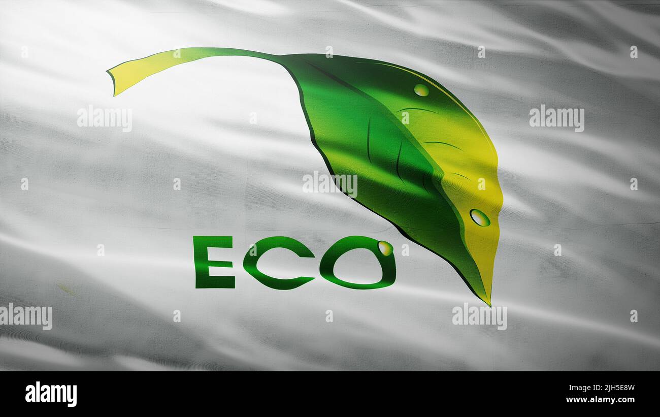Flag of Green ecological healthy lifestyle logo close up, 3D rendering ...