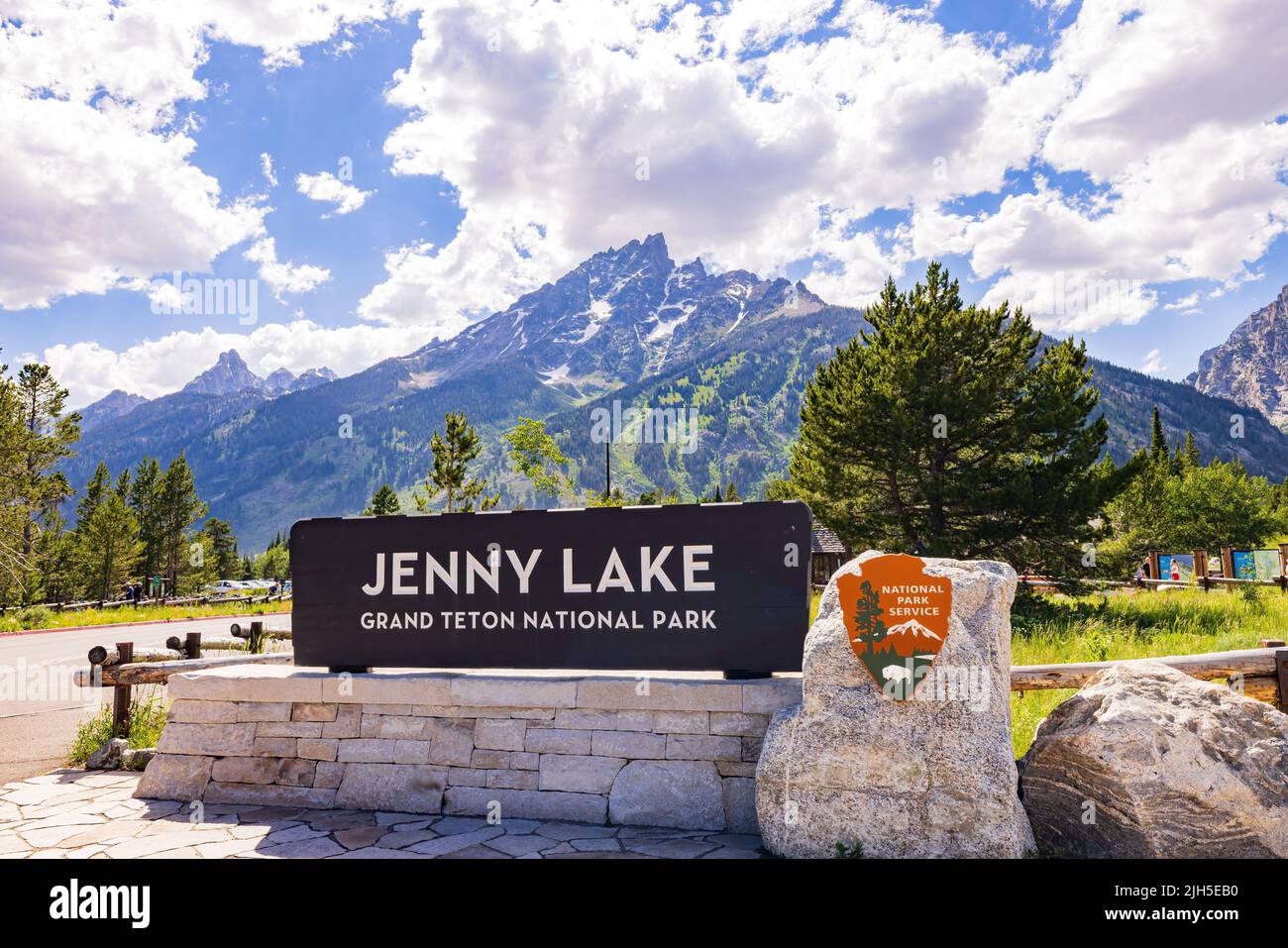 Wyoming, JUL 8 2022 - Jenny Lake sign of the Grand Teton National Park ...