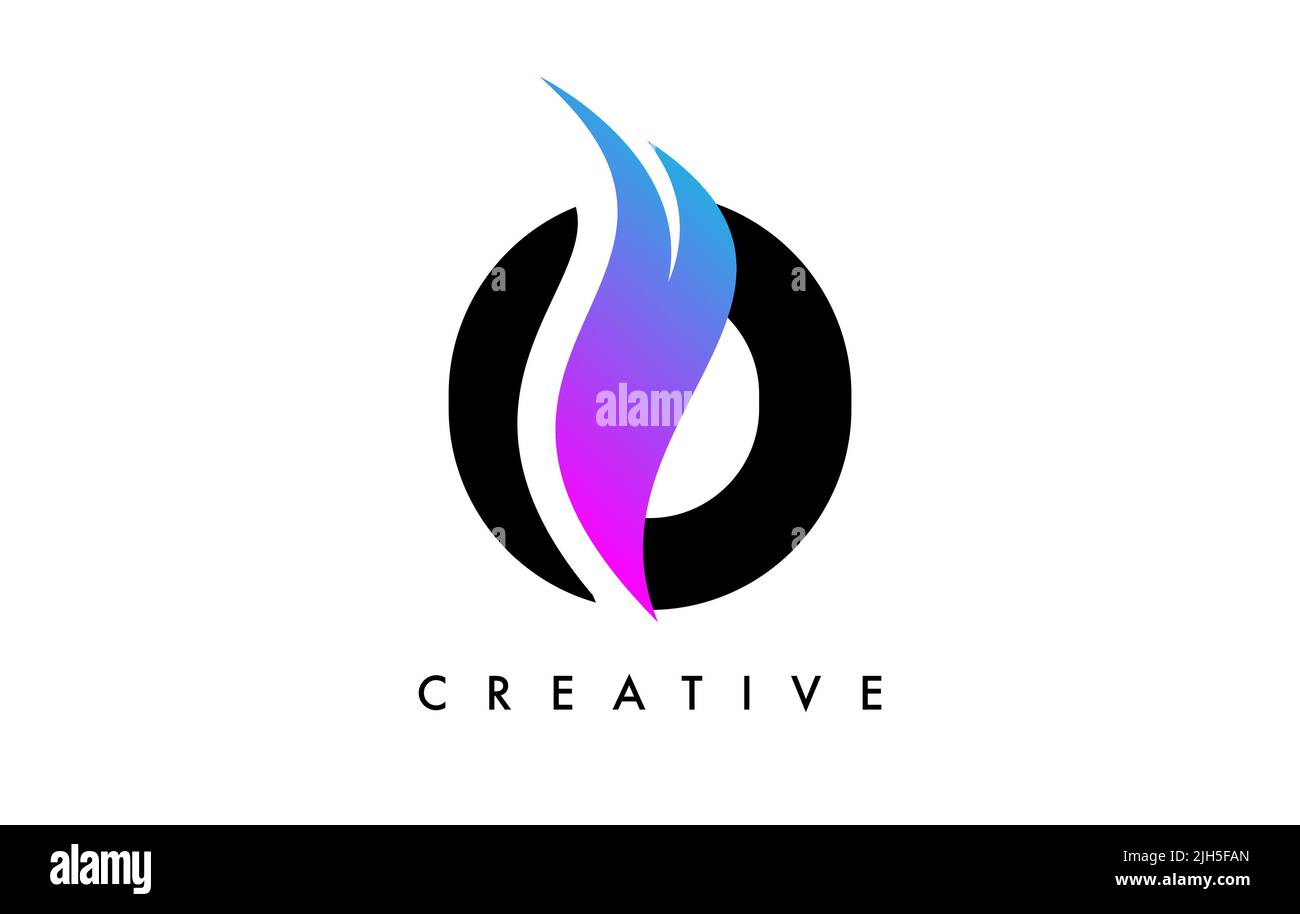 Letter O Logo Icon Design with Purple Swoosh and Creative Cut Curved Shape Vector Illustration ...