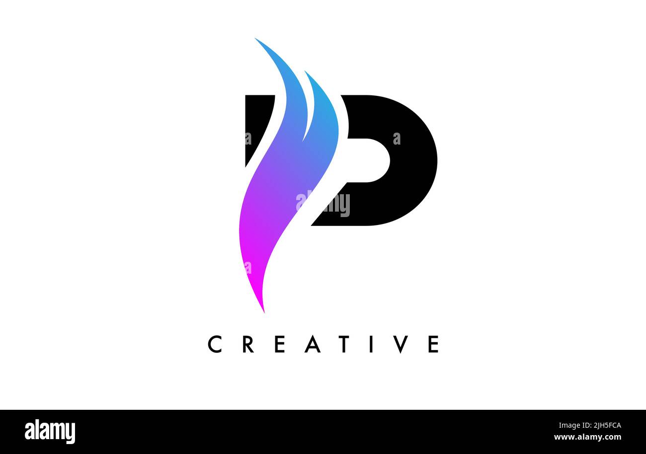 Letter P Logo Icon Design with Purple Swoosh and Creative Cut Curved ...