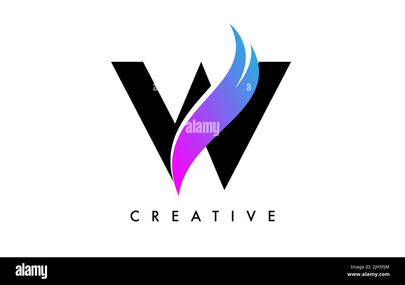 Letter W Logo Icon Design with Purple Swoosh and Creative Cut Curved ...
