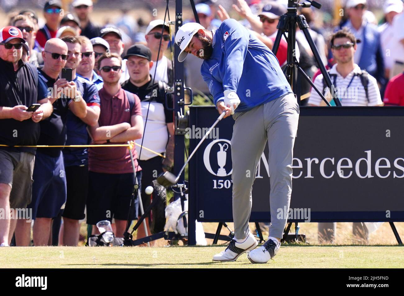 USA's Cameron Young tees off the 4th during day two of The Open at the ...