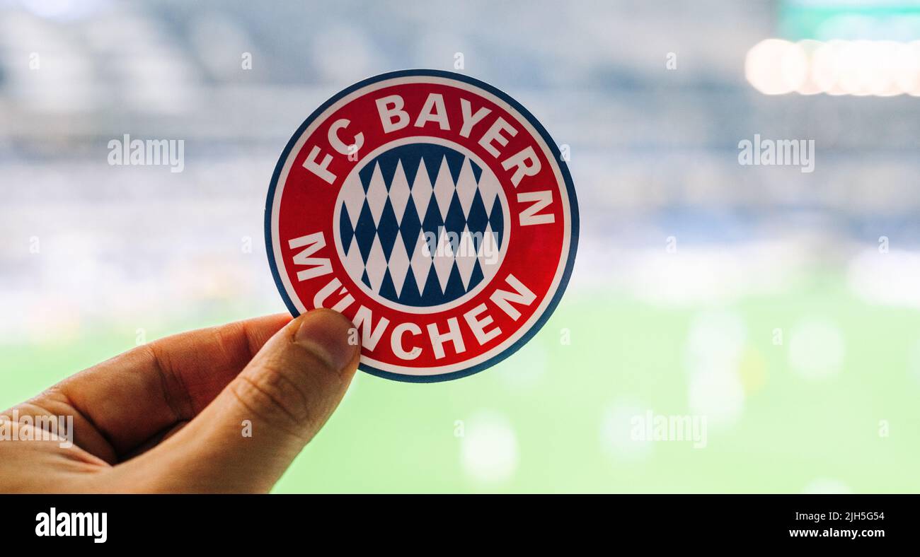 September 12, 2021, Munich, Germany. The emblem of the football club FC ...