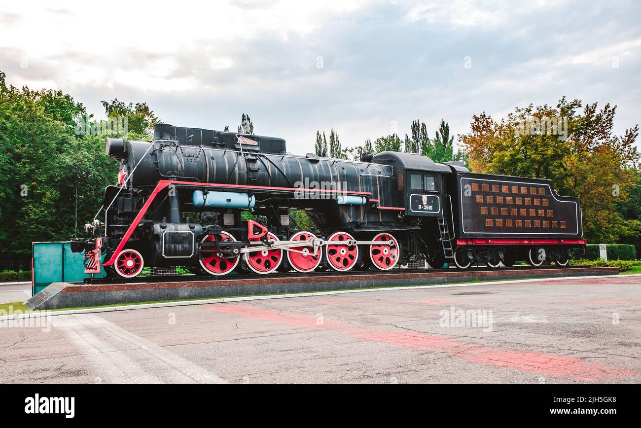 August 30, 2021, Moscow, Russia. An old steam locomotive at the ...