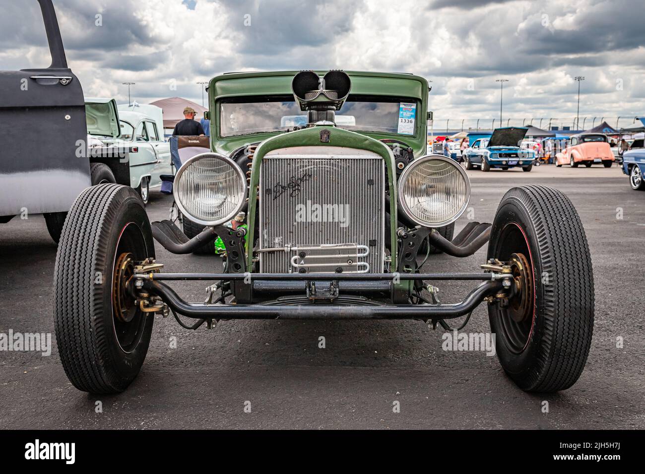 Lebanon, TN - May 14, 2022: Low perspective front view of a 1930 DeSoto ...