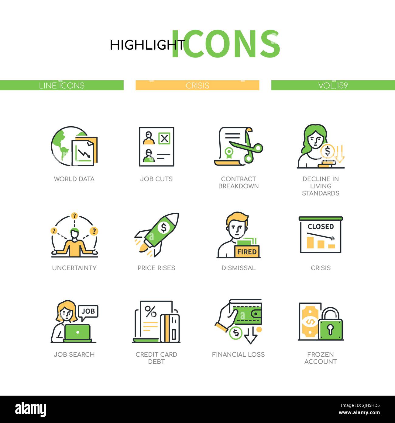 Problems of the global crisis - modern line design style icons set ...