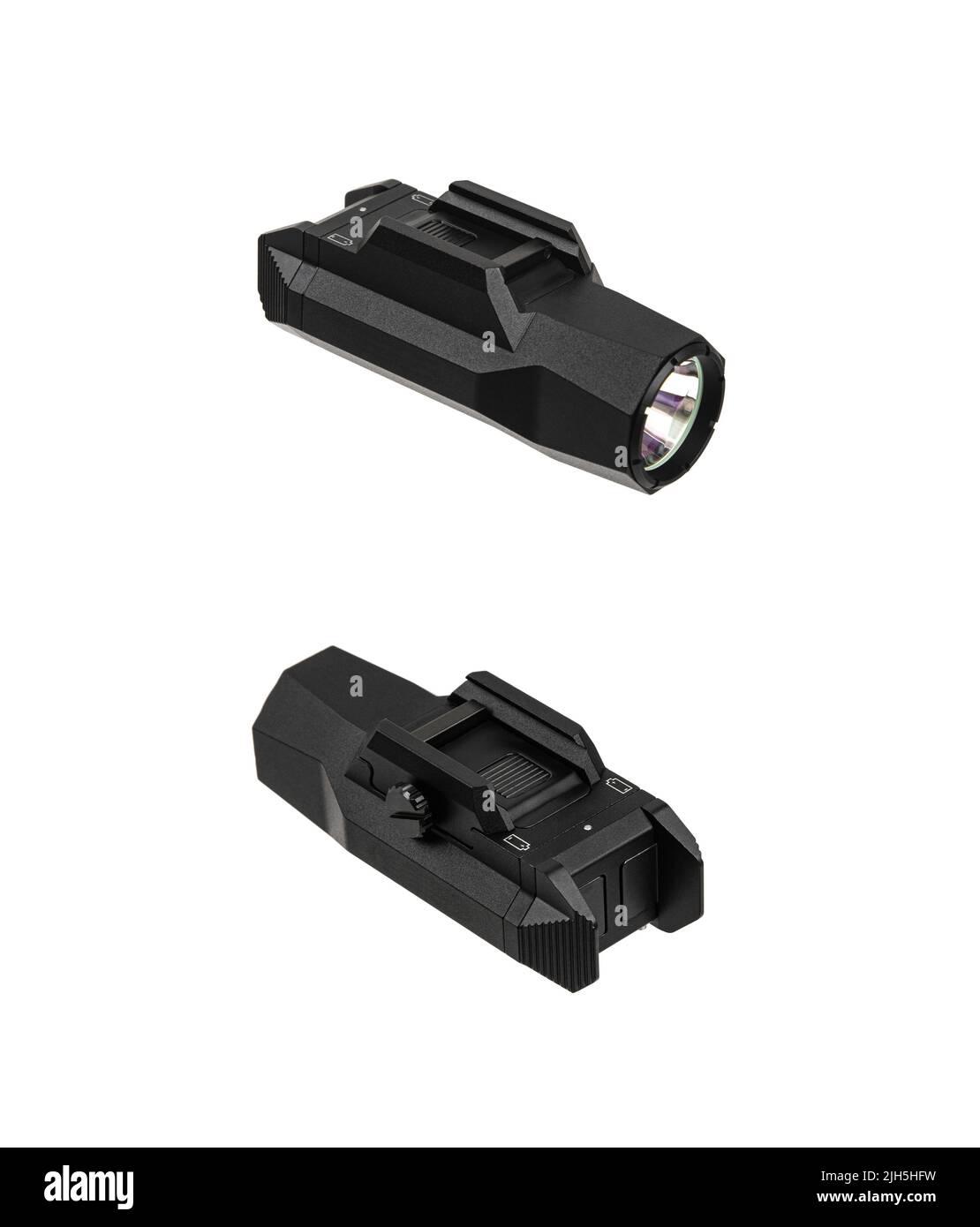 Modern LED flashlight with weapon mount. Underbarrel tactical ...