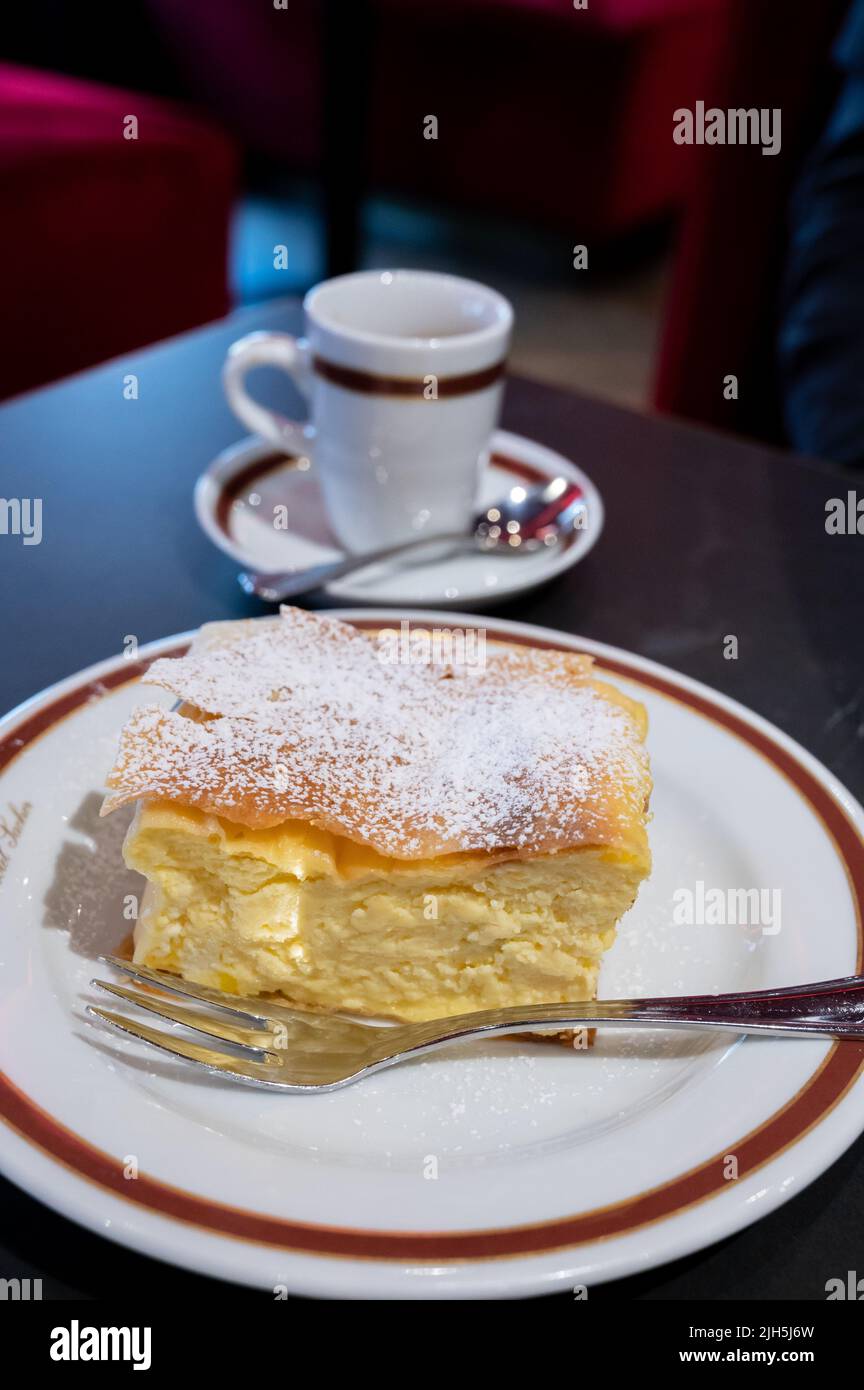 Austrian sweet dessert, filled with white cheese strudel served warm ...