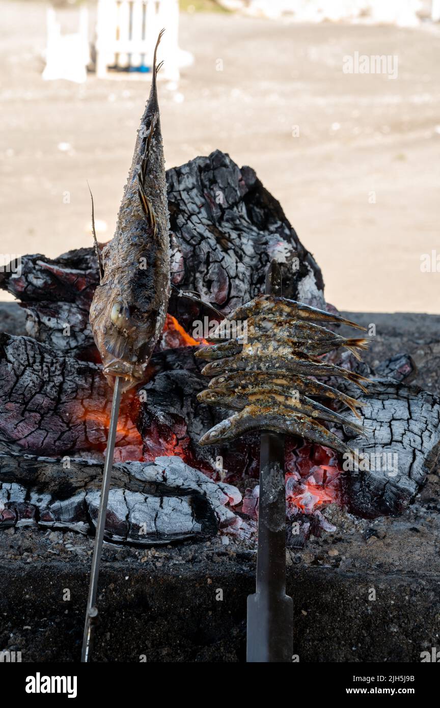Malaga style of preparation of fresh fish, catch of the day, on skewers ...