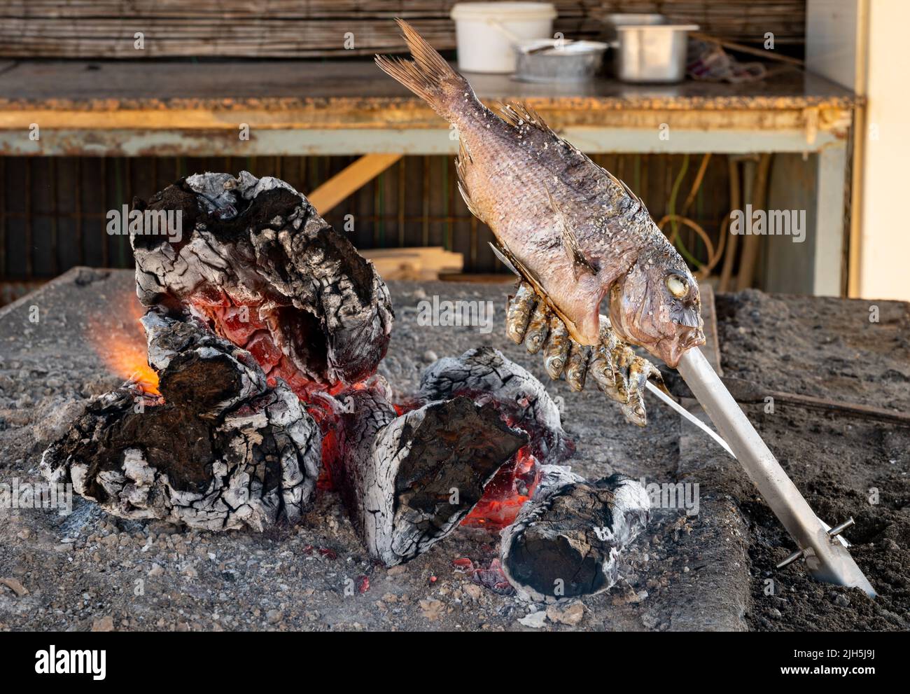Malaga style of preparation of fresh fish, catch of the day, on skewers ...