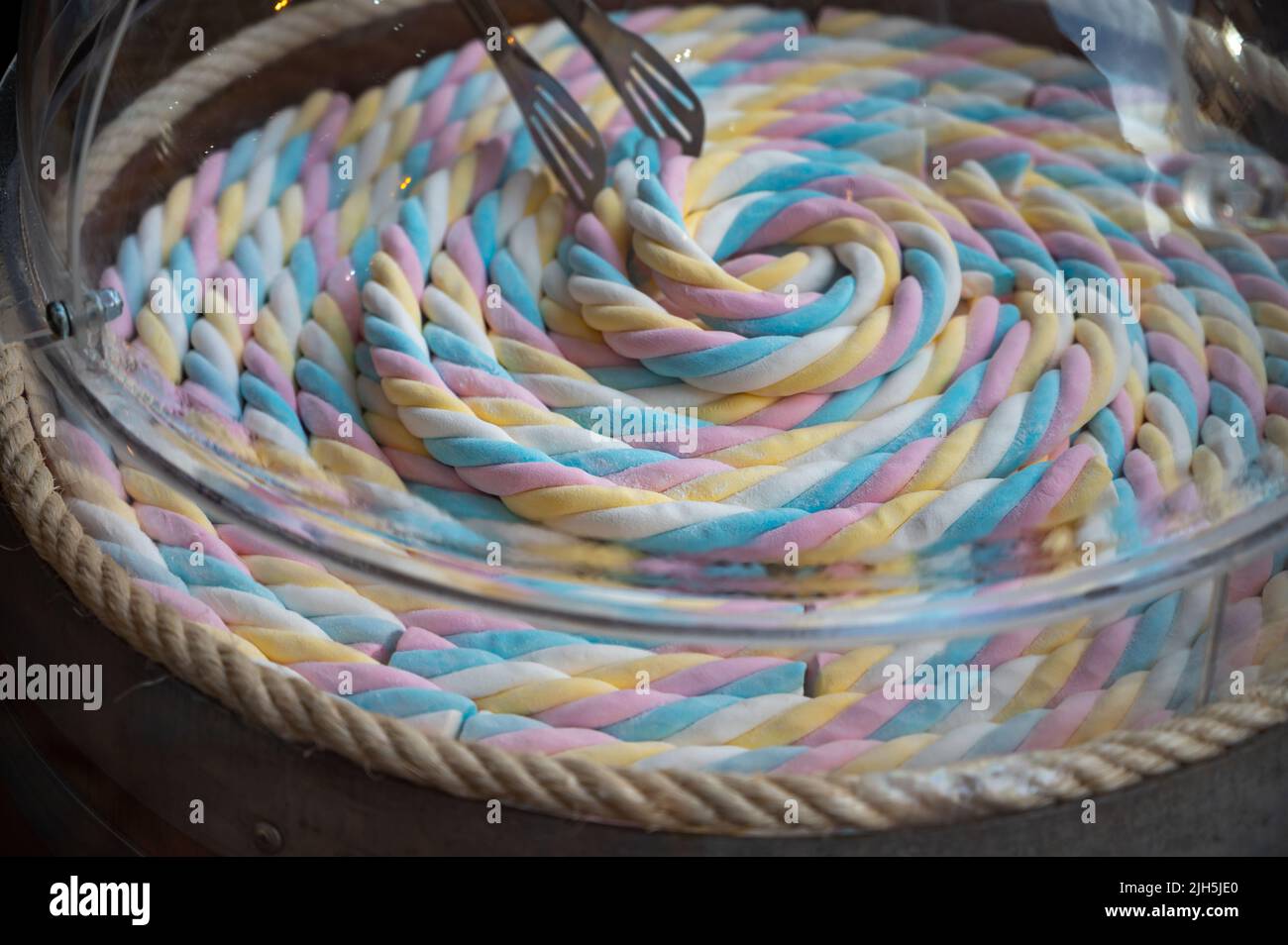 Colorful sweet candies, jelly beans and bombons in Spanish candy shop ...