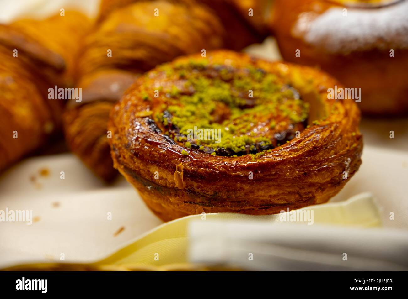 Austrian desserts, puff pastry on display in traditional bakery cafe in ...