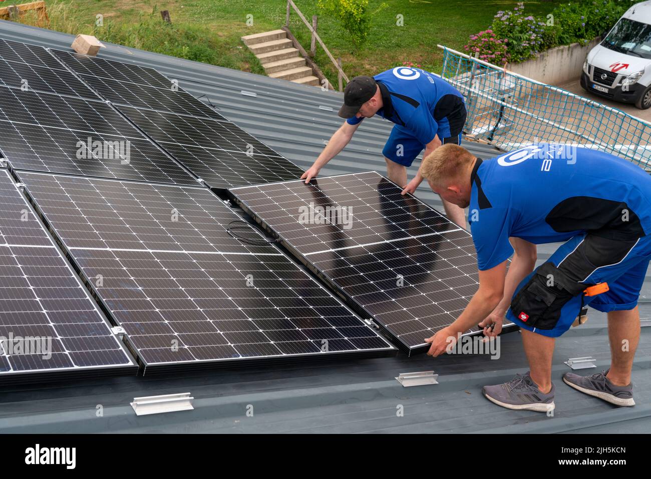 Installation of solar modules on the roof of a barn, a farm, over 240 ...