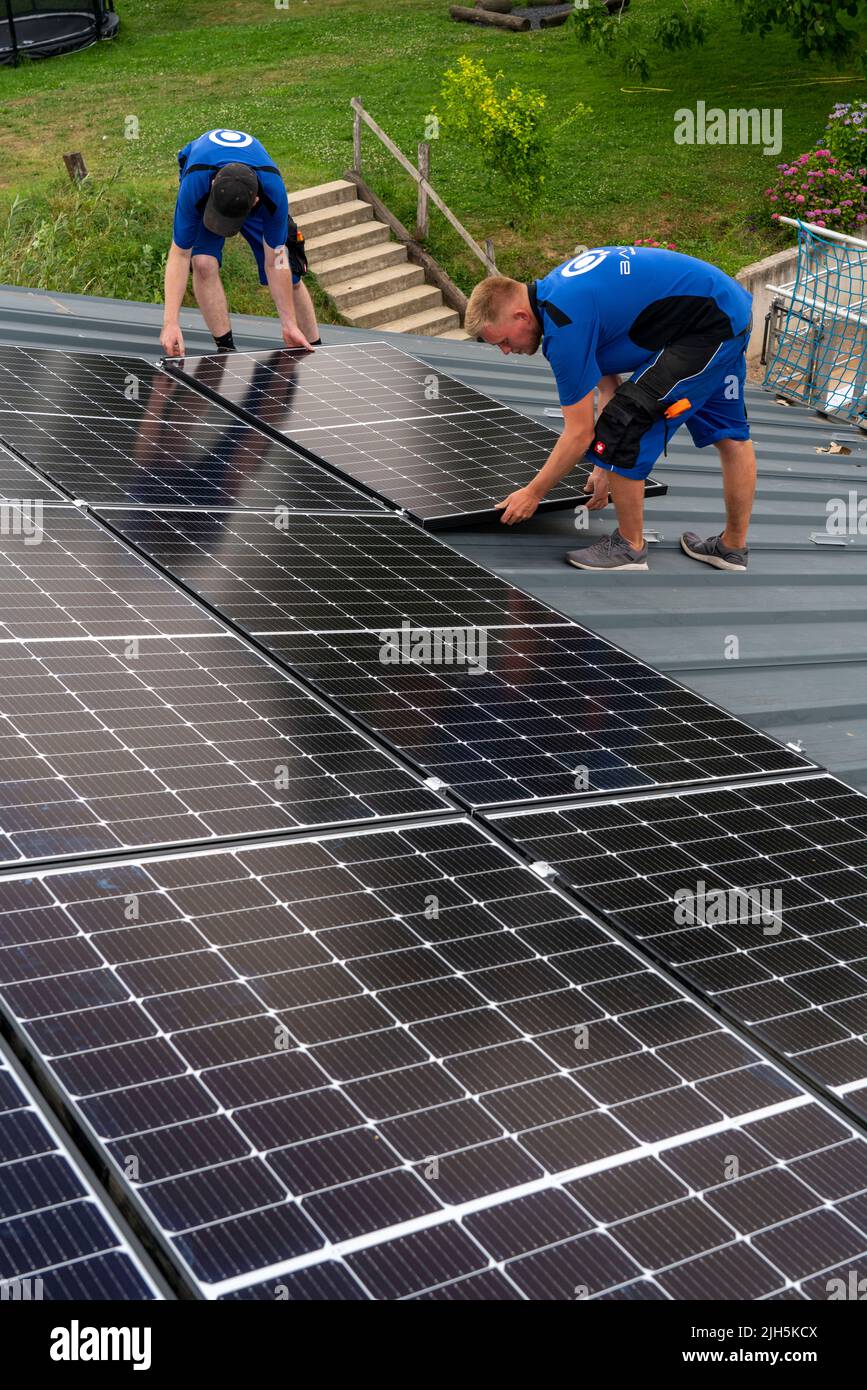 Installation of solar modules on the roof of a barn, a farm, over 240 ...