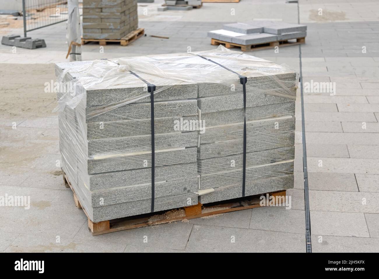 Stacked Pavement Tiles at Pallet Construction Site Street Stock Photo ...