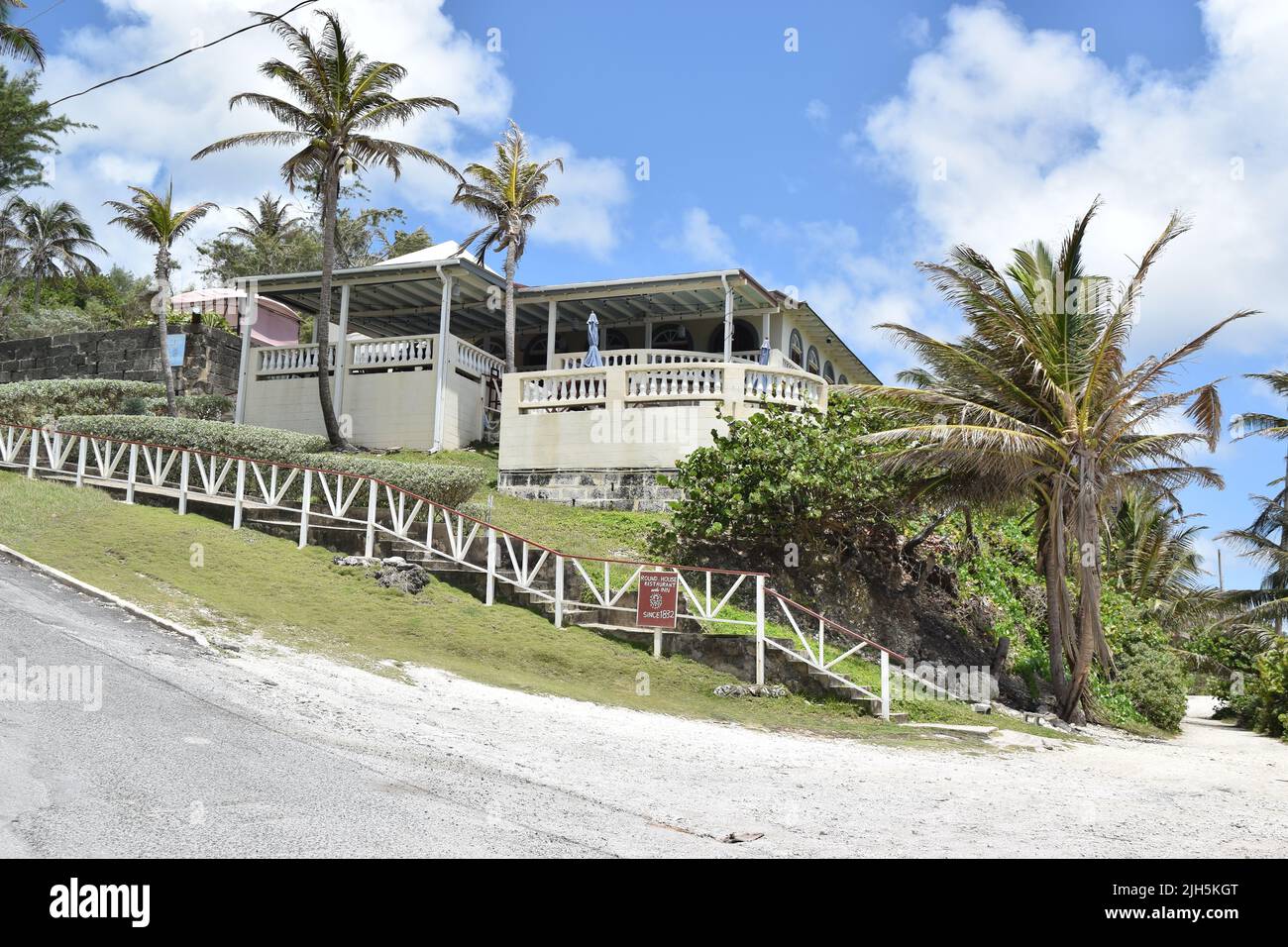 Round house and restaurant in Bathsheba beach Barbados Stock Photo - Alamy