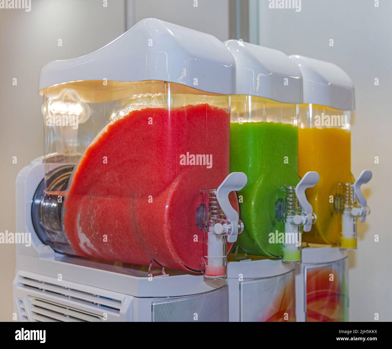 Three Colourful Soft Drinks Ice Cold Fruit Juice Dispenser Stock Photo ...
