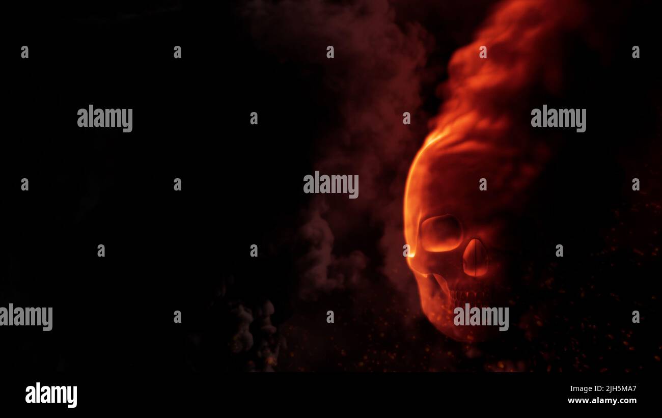 Burning red skull with fire backdrop with free space - war concept ...