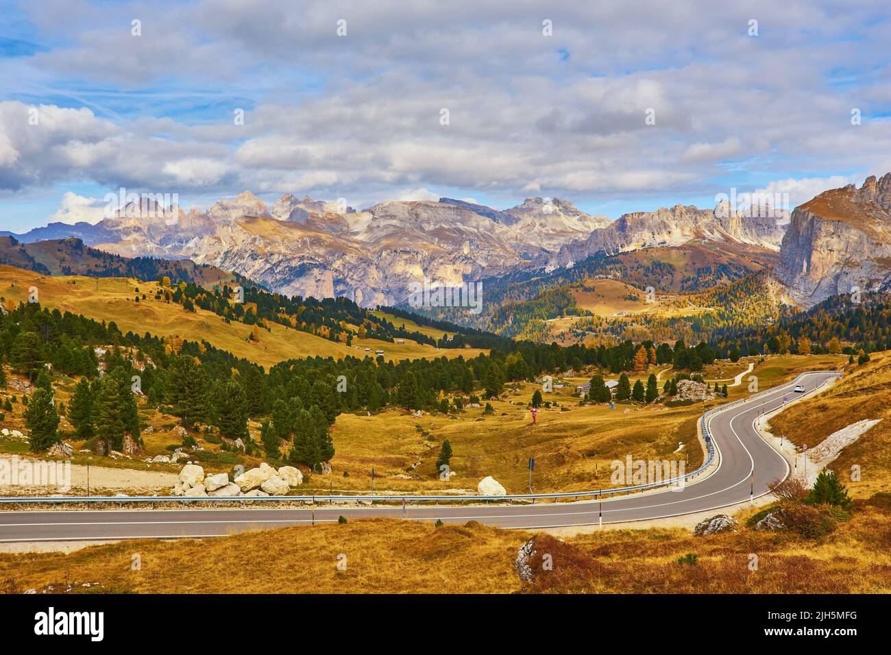 View of winding road. Asphalt roads in the Italian Alps in South Tyrol ...