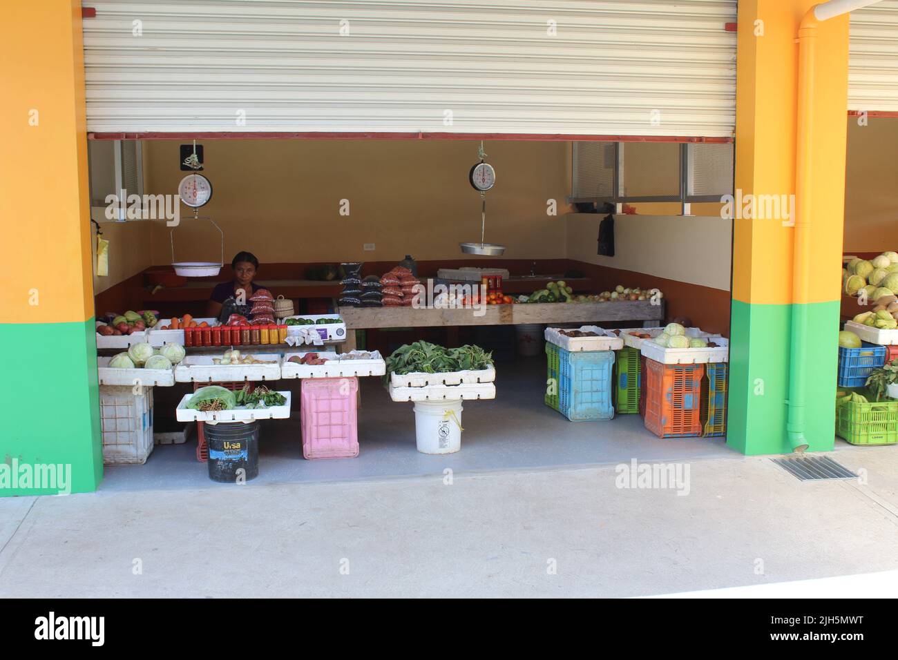 PUNTA GORDA, BELIZE - MARCH 10, 2016 New PG Veg Market painted yellow ...