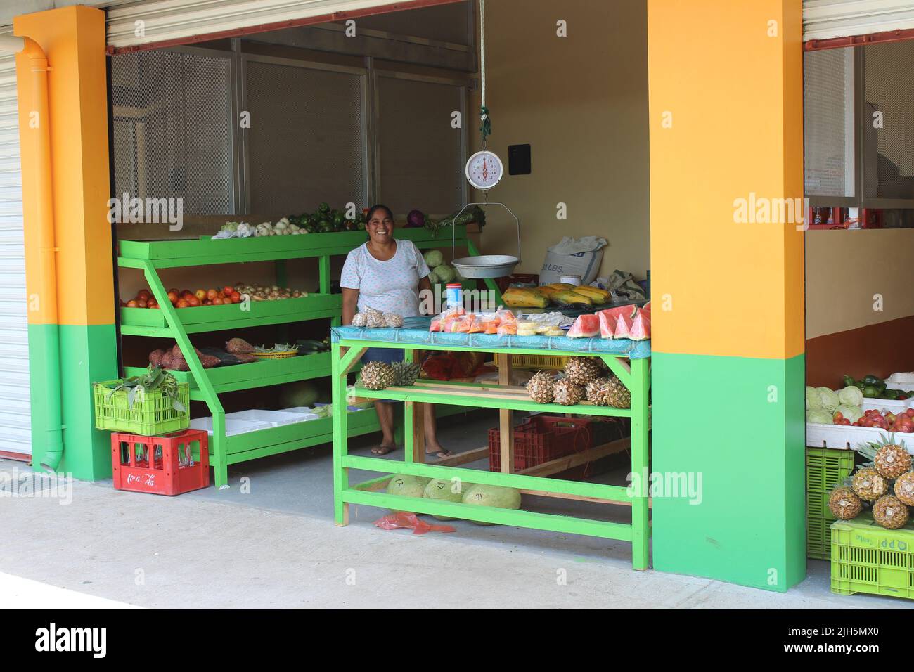 PUNTA GORDA, BELIZE - MARCH 10, 2016 New PG Veg Market painted yellow ...