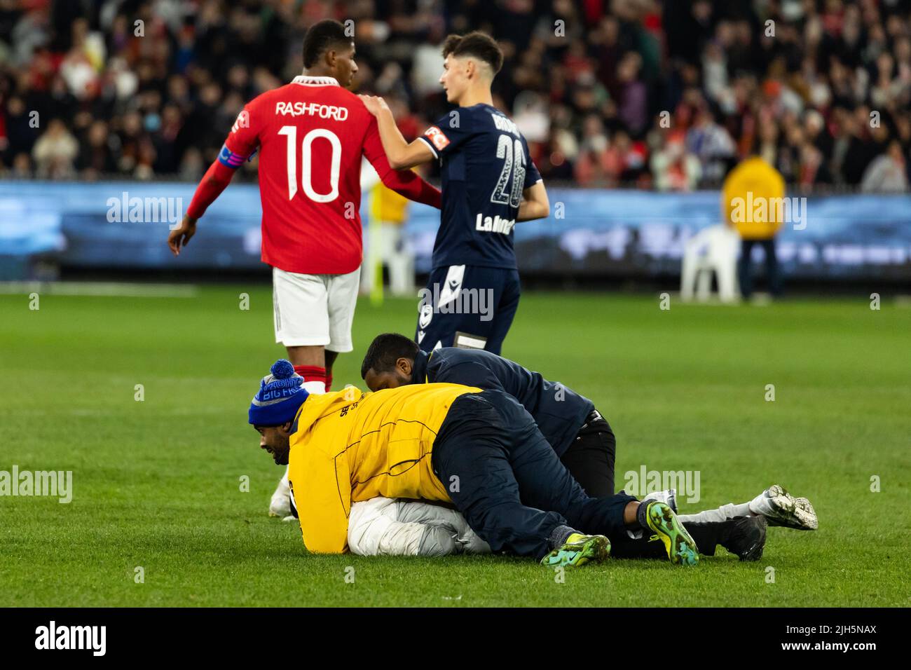 July 15, 2022: MELBOURNE, AUSTRALIA - JULY 15: A pitch invader as ...