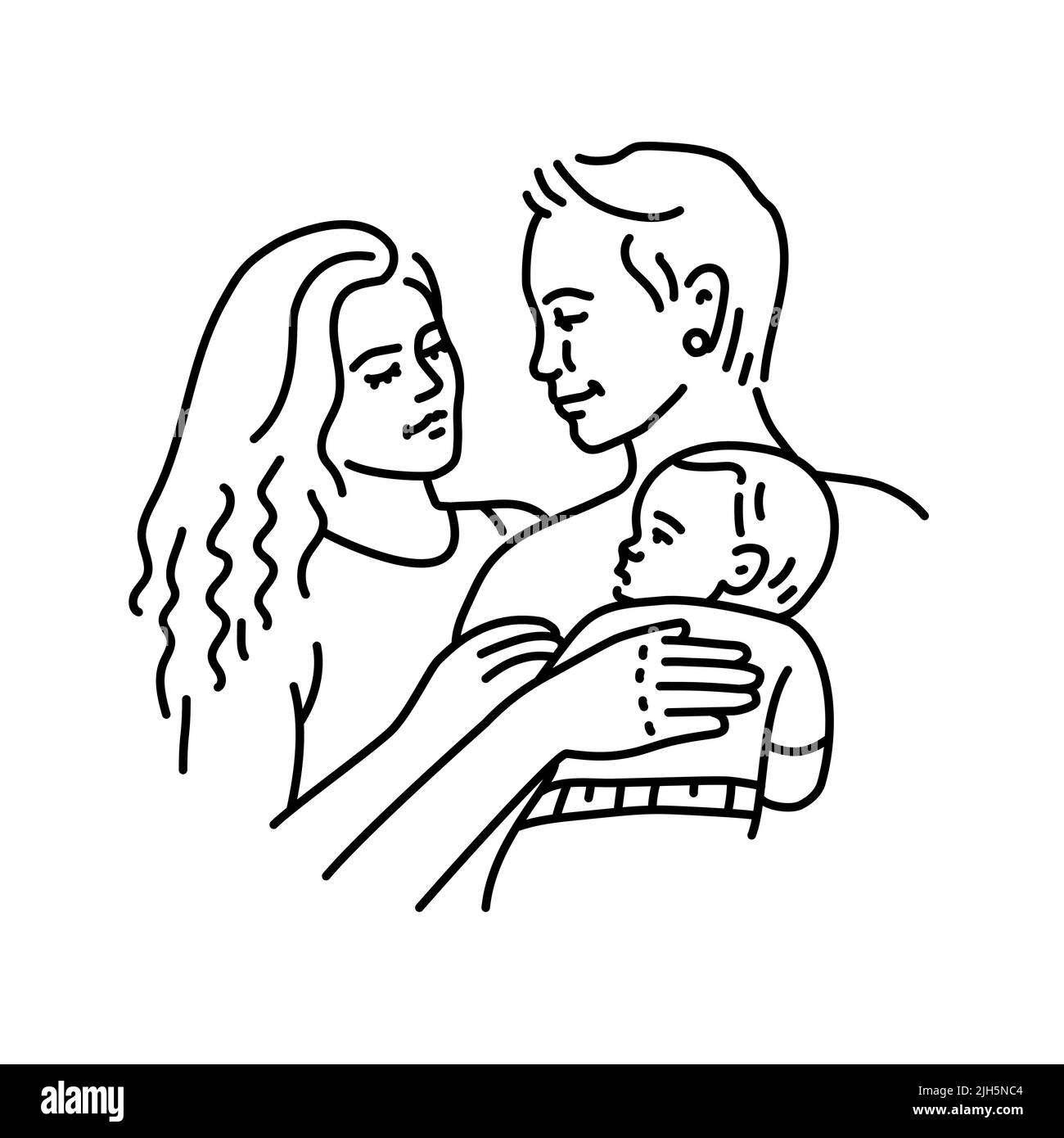 Cute lesbians couple with baby color line illustration. LGBT adoption ...